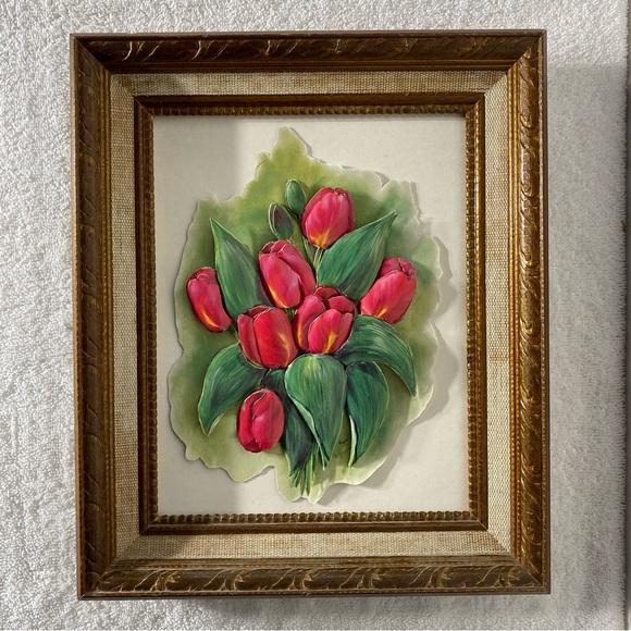 Vintage | Art | Vintage 986 Framed Handmade 3d Tulips Paper Tole Art ...